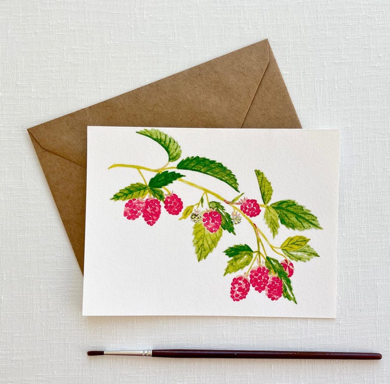 Raspberry Fruit Greeting Card, Watercolor Card With Blank Inside - Etsy