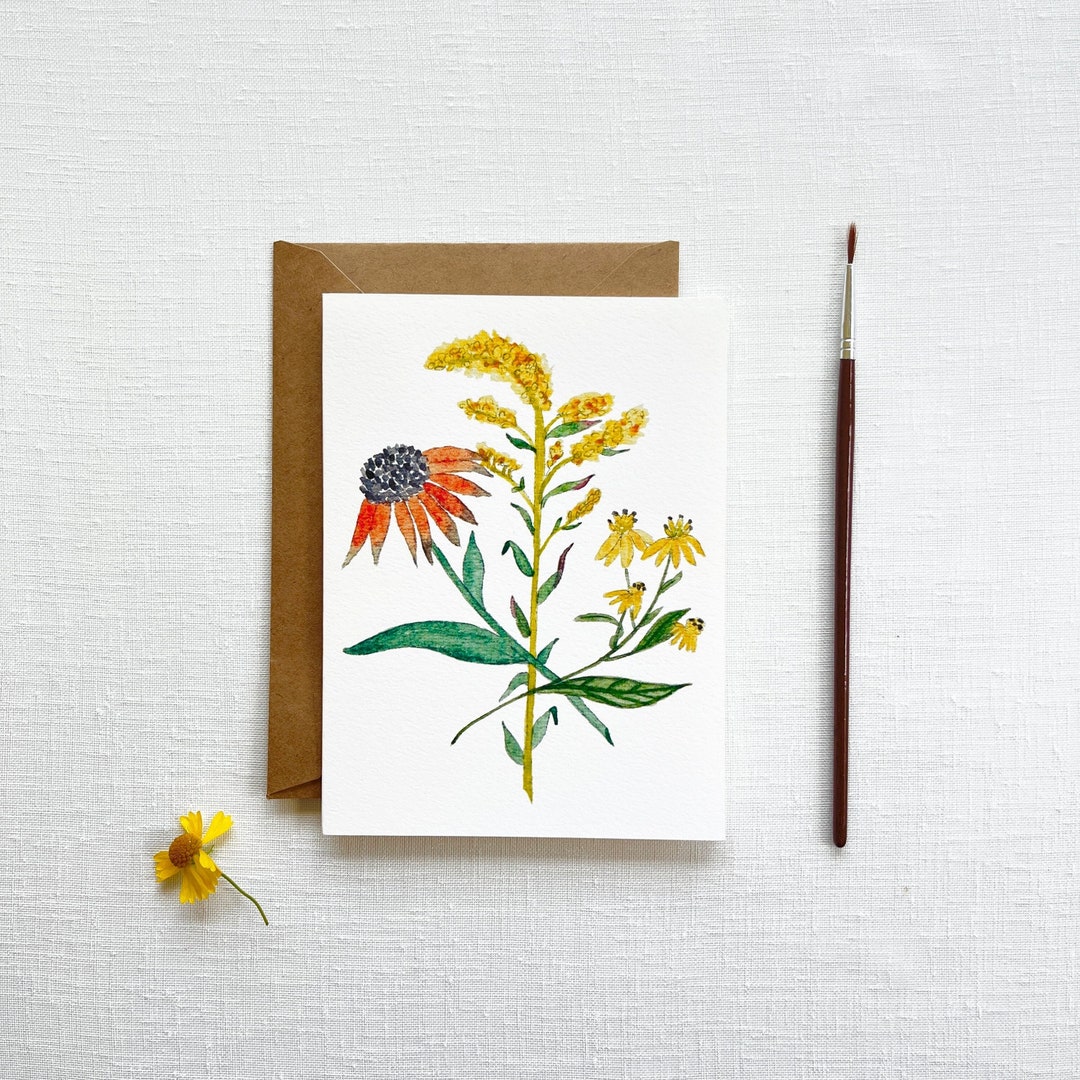 Wildflower Greeting Card, Watercolor Card With Blank Inside - Etsy