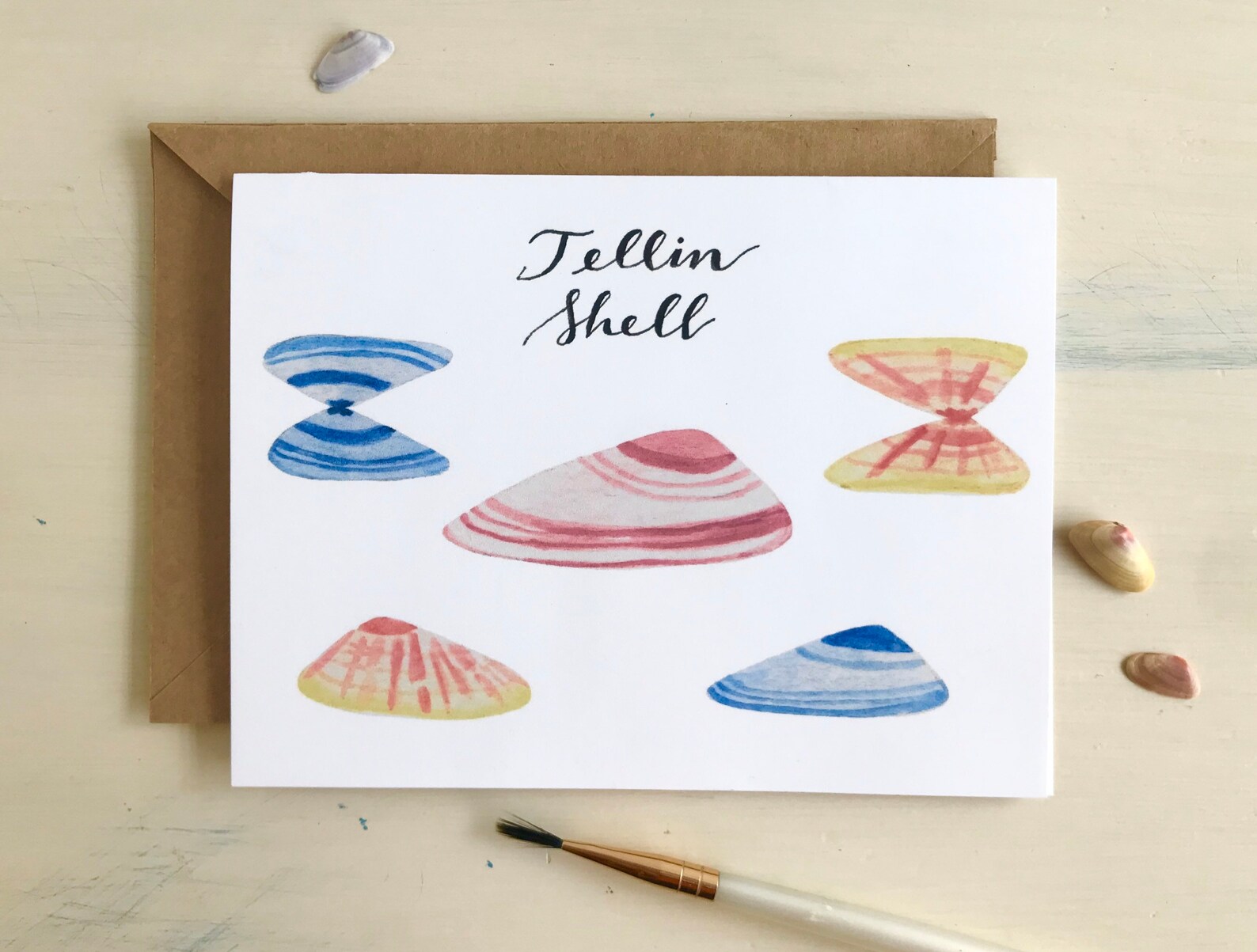 Seashell Greeting Cards Set - Set of 6 Watercolor Painted Seashells ...