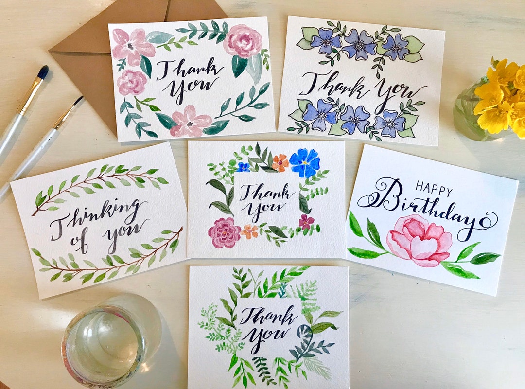 Floral Watercolor Cards - Set of 6 Cards Thank You, Thinking of You ...