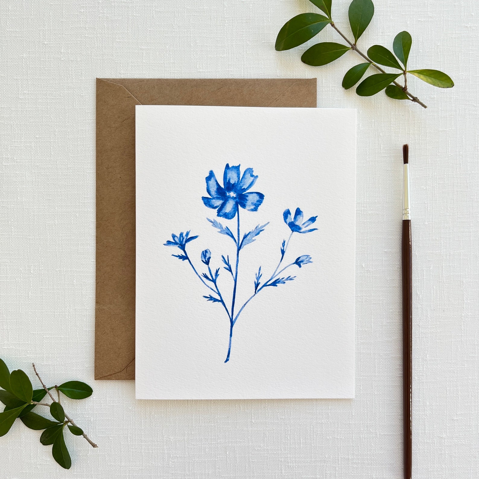 Blue and White Floral Greeting Cards - Set of 6 Cards Watercolor ...