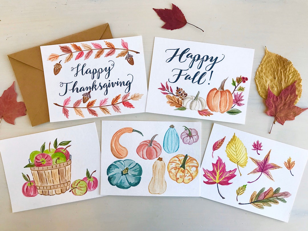 Fall and Thanksgiving Cards - Set of 6 Watercolor Fall Greeting Cards ...