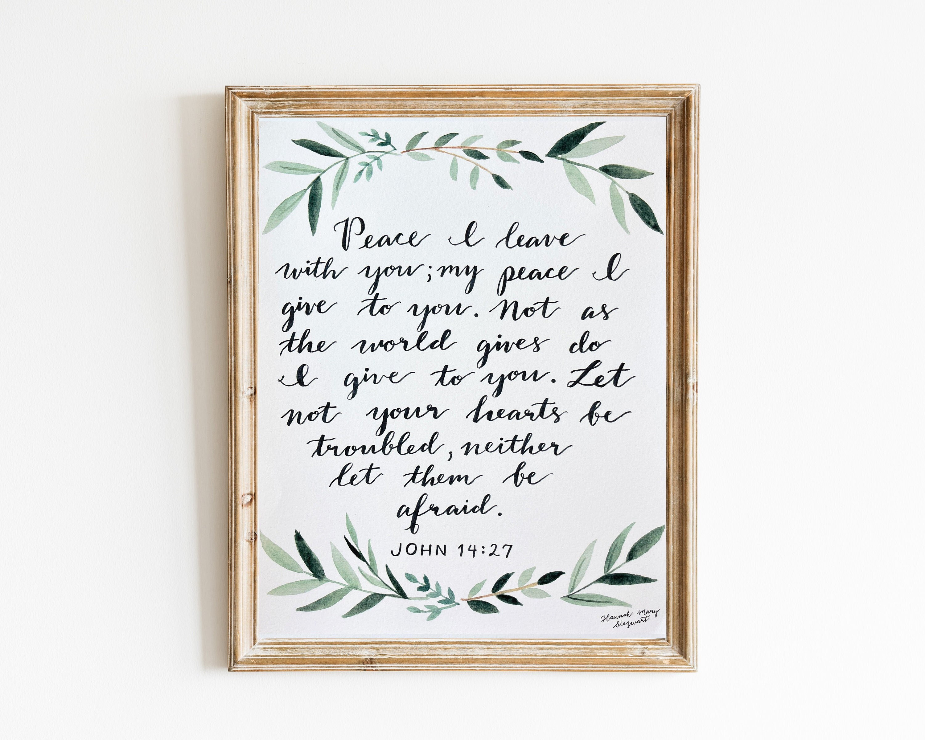 John 14:27 Bible Verse Art Print Watercolor Scripture Calligraphy Wall ...