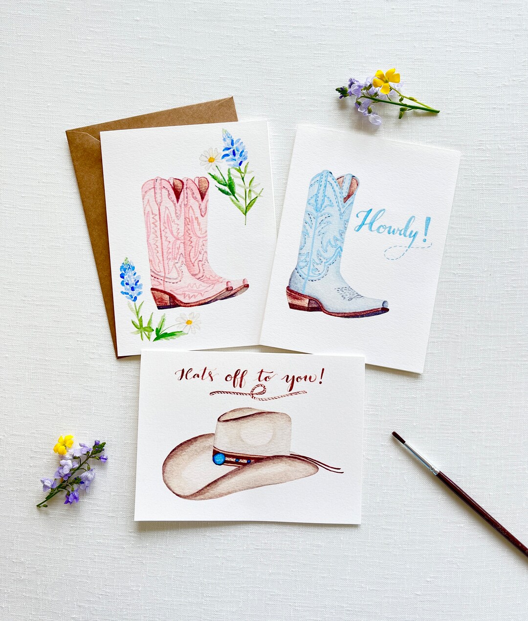 Western Cowgirl Greeting Cards - Set of 6 Watercolor Cards - Etsy