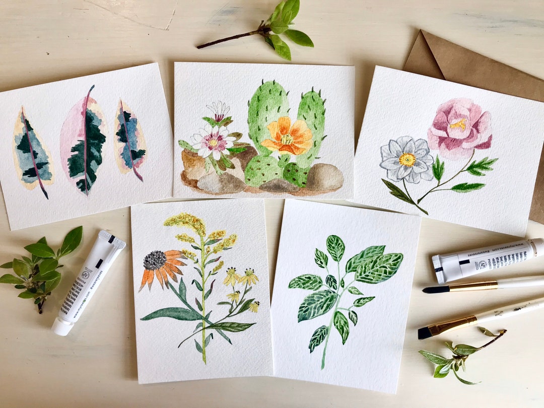 Floral Botany Greeting Cards - Set of 6 Cards Watercolor Greeting Cards ...