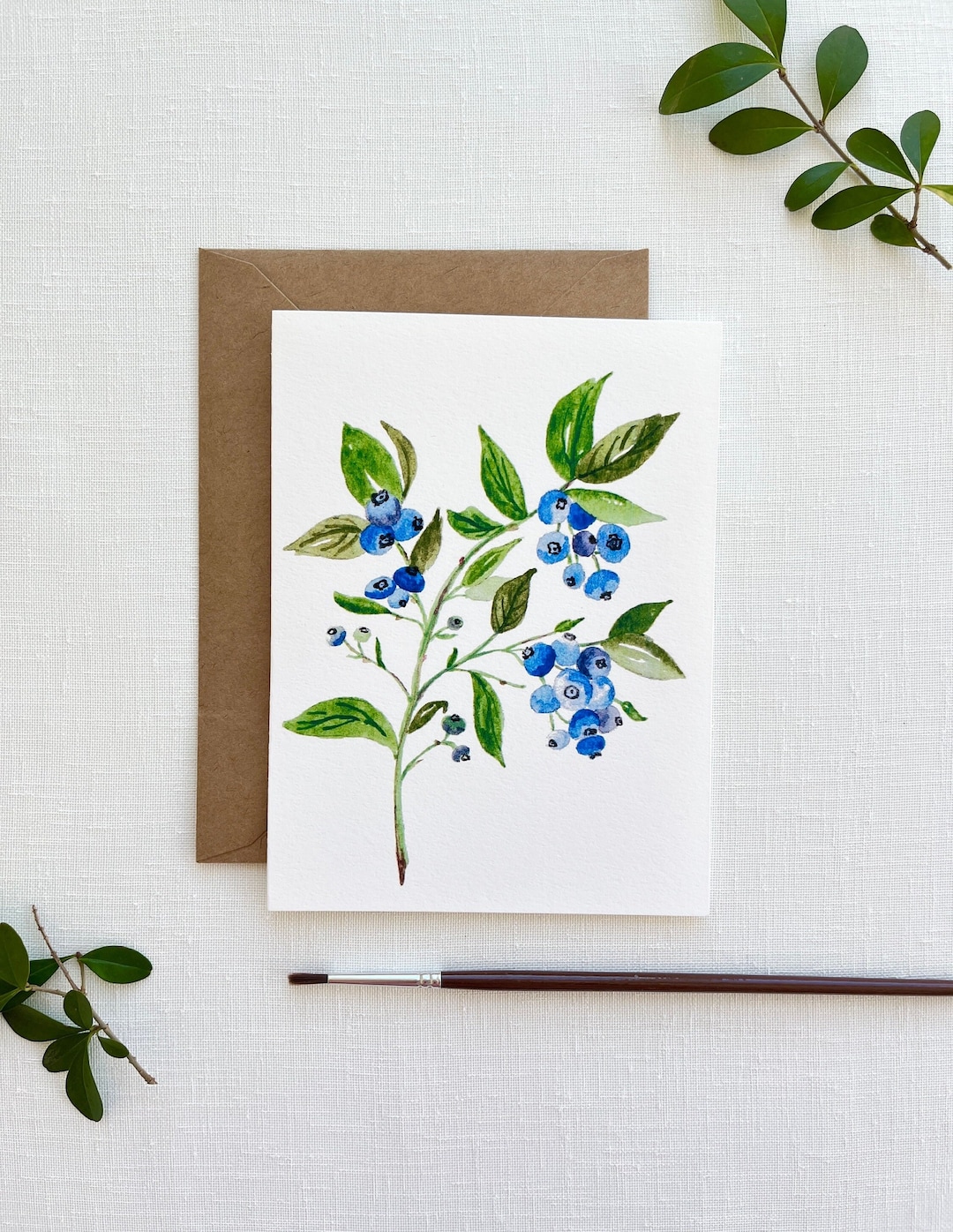 Blueberry Fruit Greeting Card, Watercolor Card With Blank Inside - Etsy