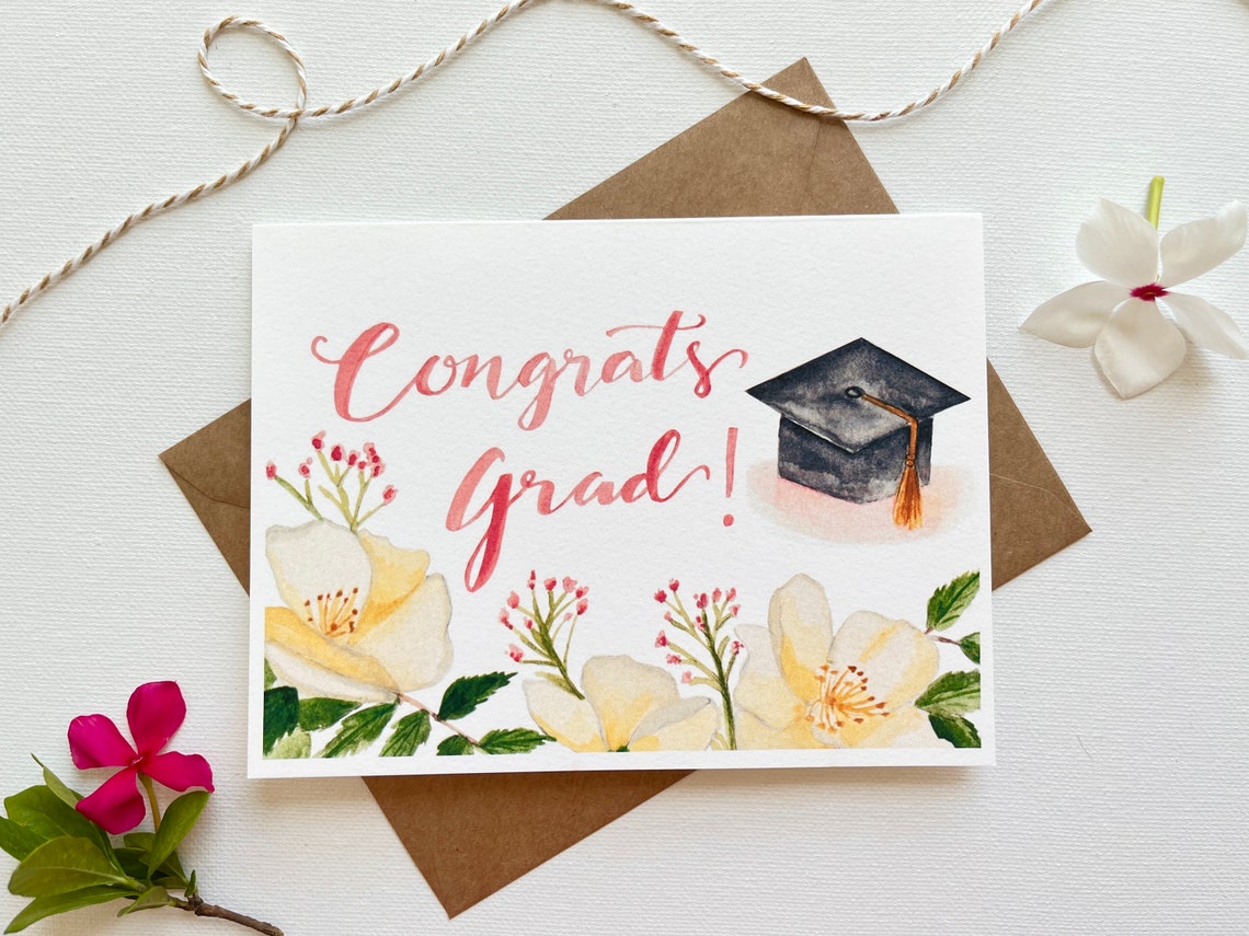 Graduation Cards Set of 6 Watercolor Graduation Cards Graduation Hat ...