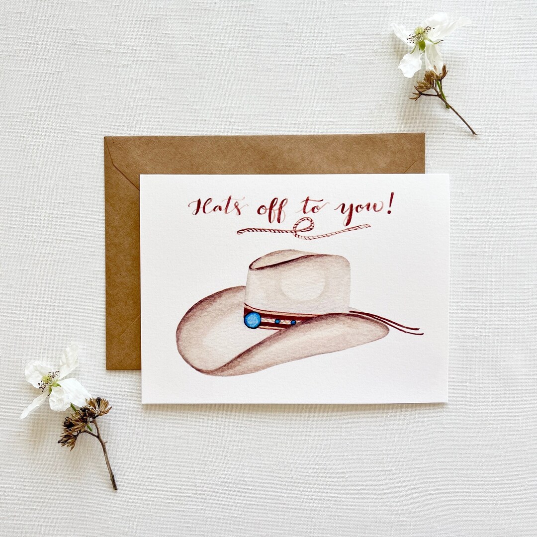 Western Hat Greeting Card Watercolor Card With Blank Inside - Etsy