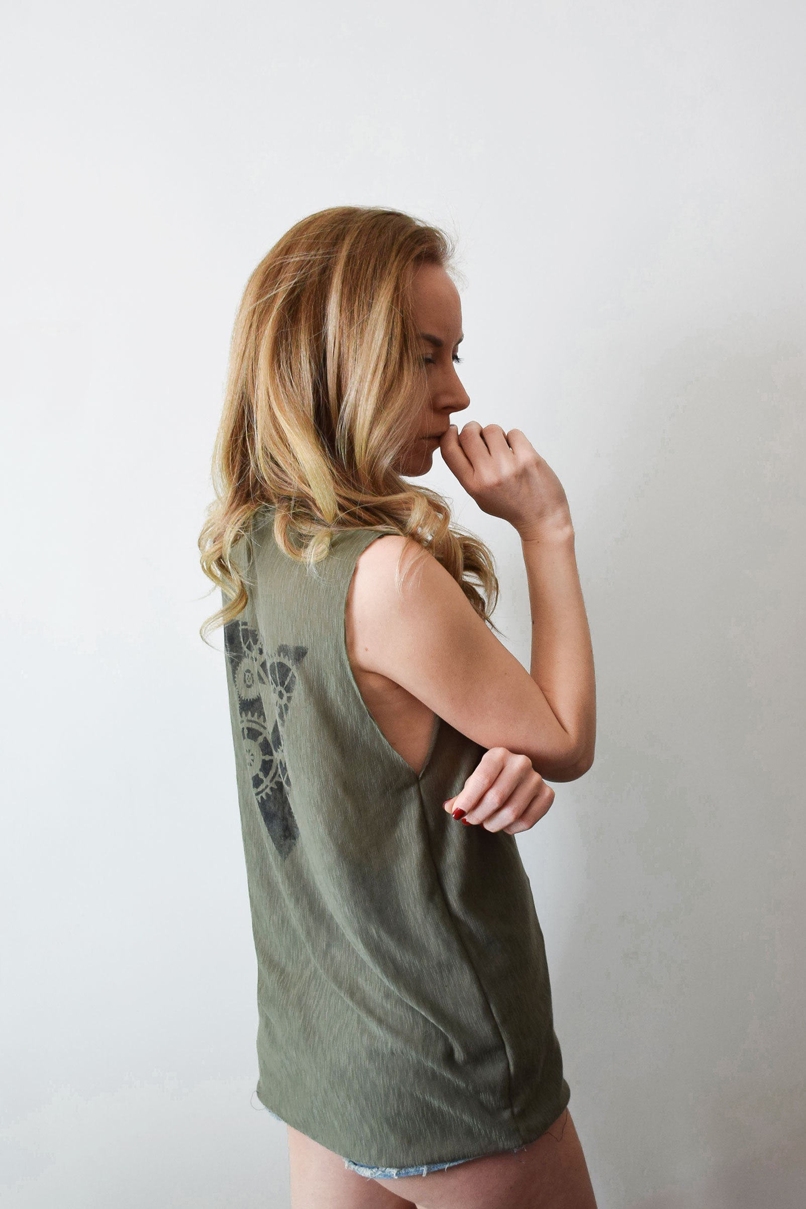 Triangle Abstract Hand Print on Drop Armhole Tank Top in Black and ...