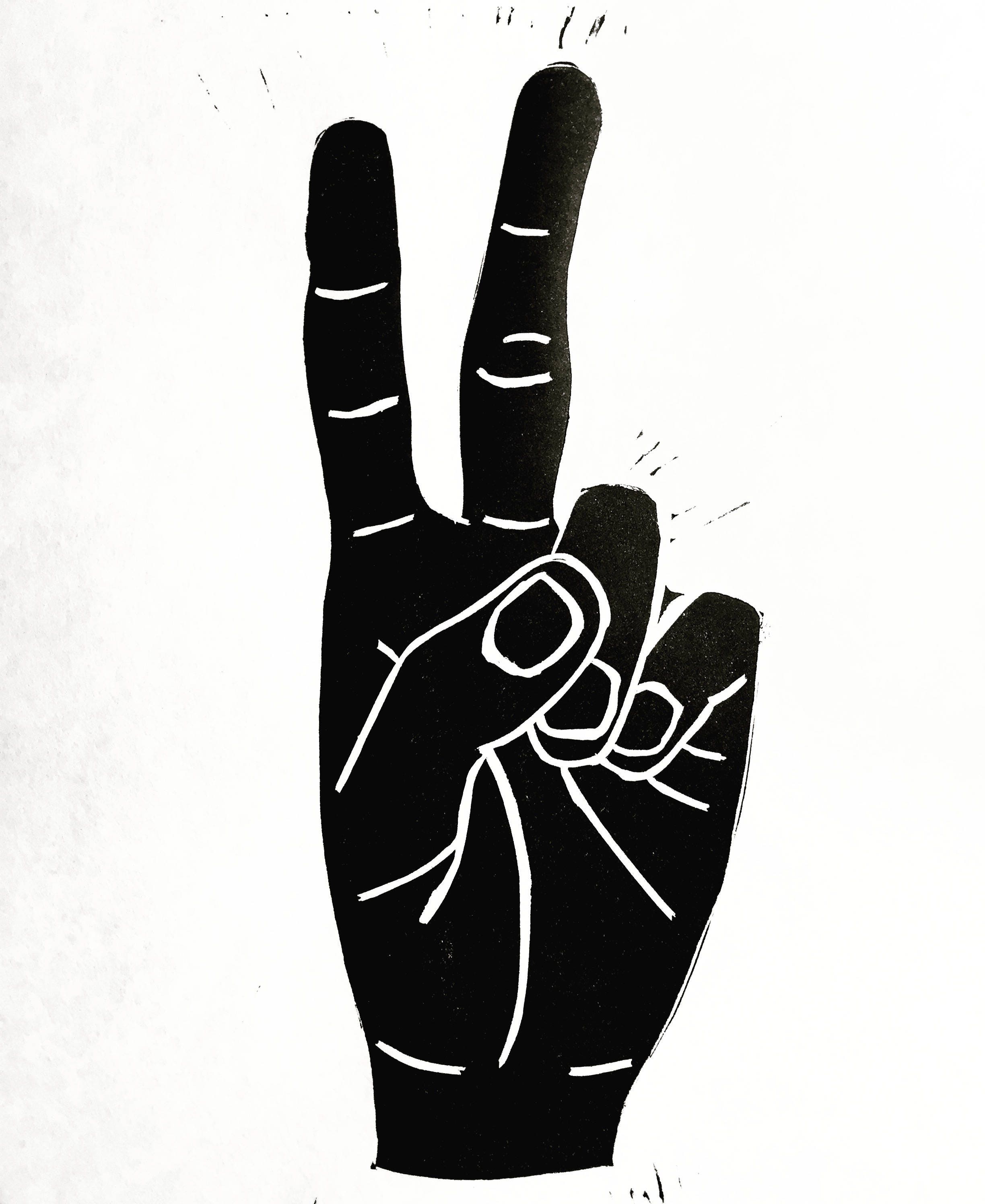 Peace Sign Linocut Print Hnprints - Etsy