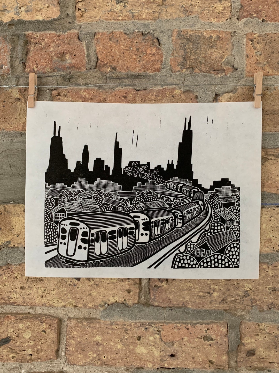 CTA Holiday Train | Chicago | Linocut Print | Hnprints - Etsy