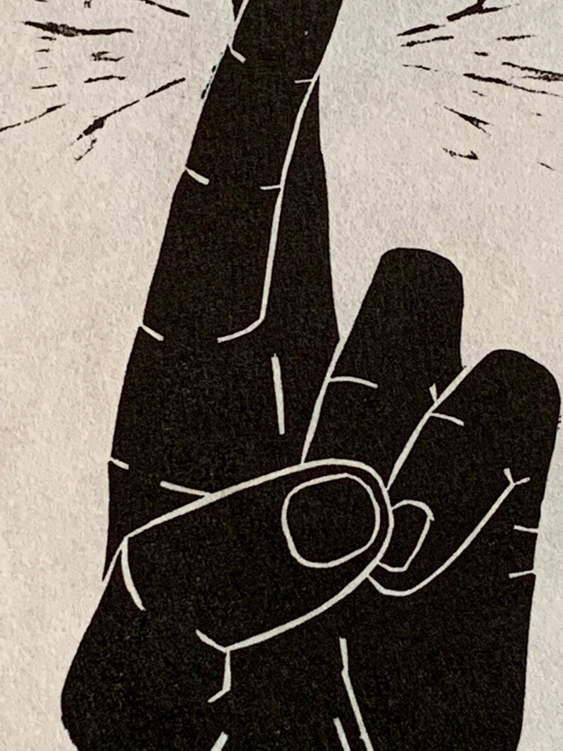 Fingers Crossed Linocut Print Hnprints - Etsy