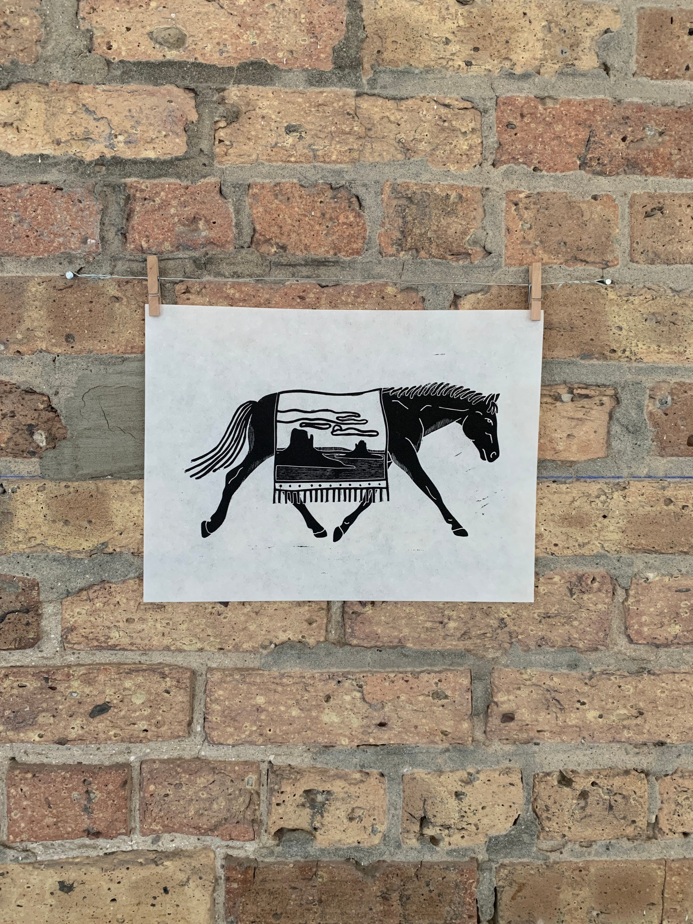 Horse Monument Valley, Western, Cowboy, Desert Linocut Print Hnprints ...