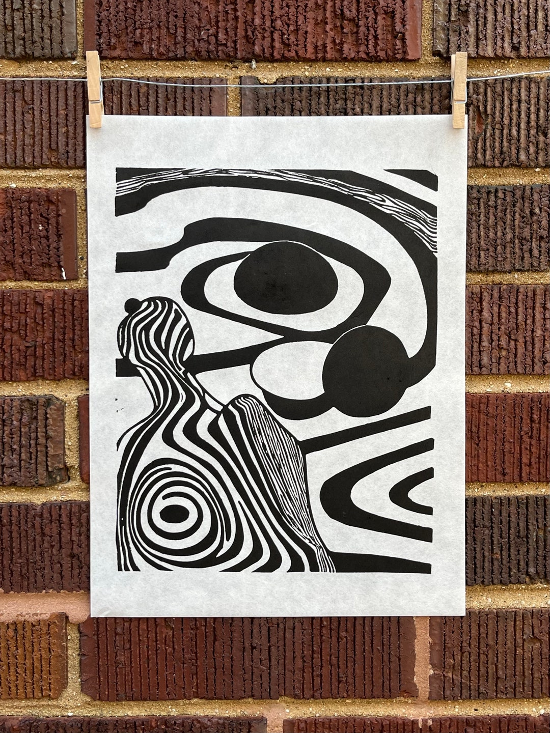 Portal 07 | Linocut Print | Hnprints | Optical Illusion | Abstract ...