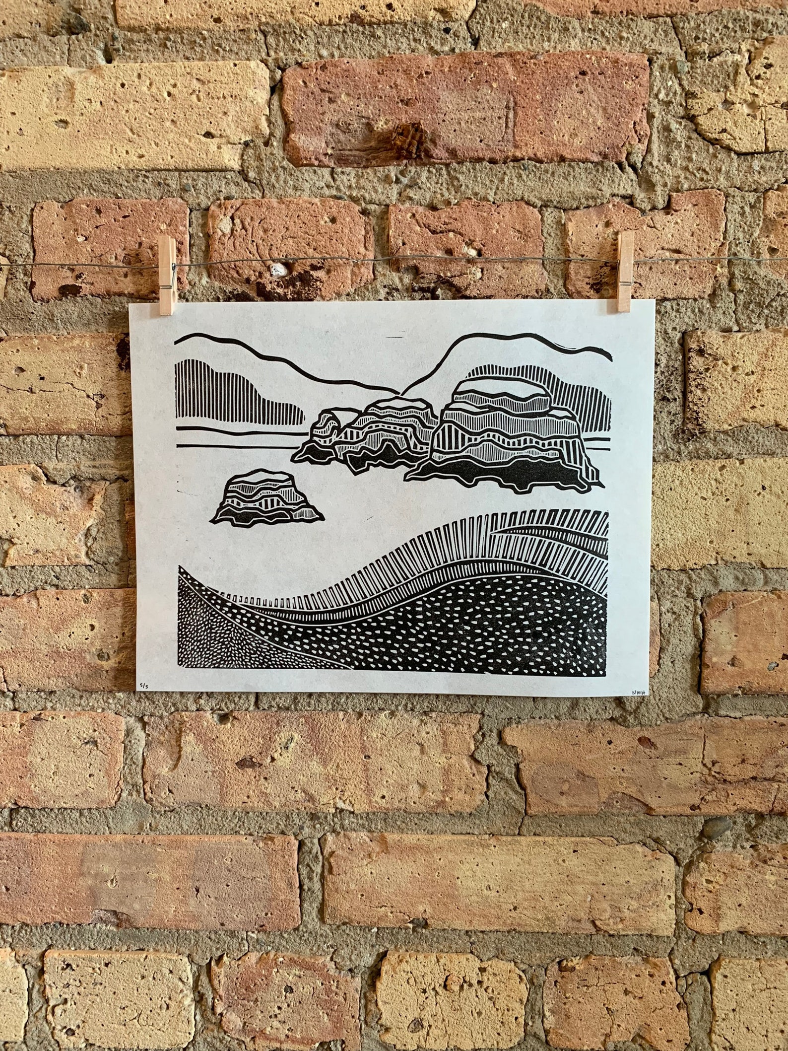 Crescent Beach Sea Stack | Linocut Print | Hnprints - Etsy