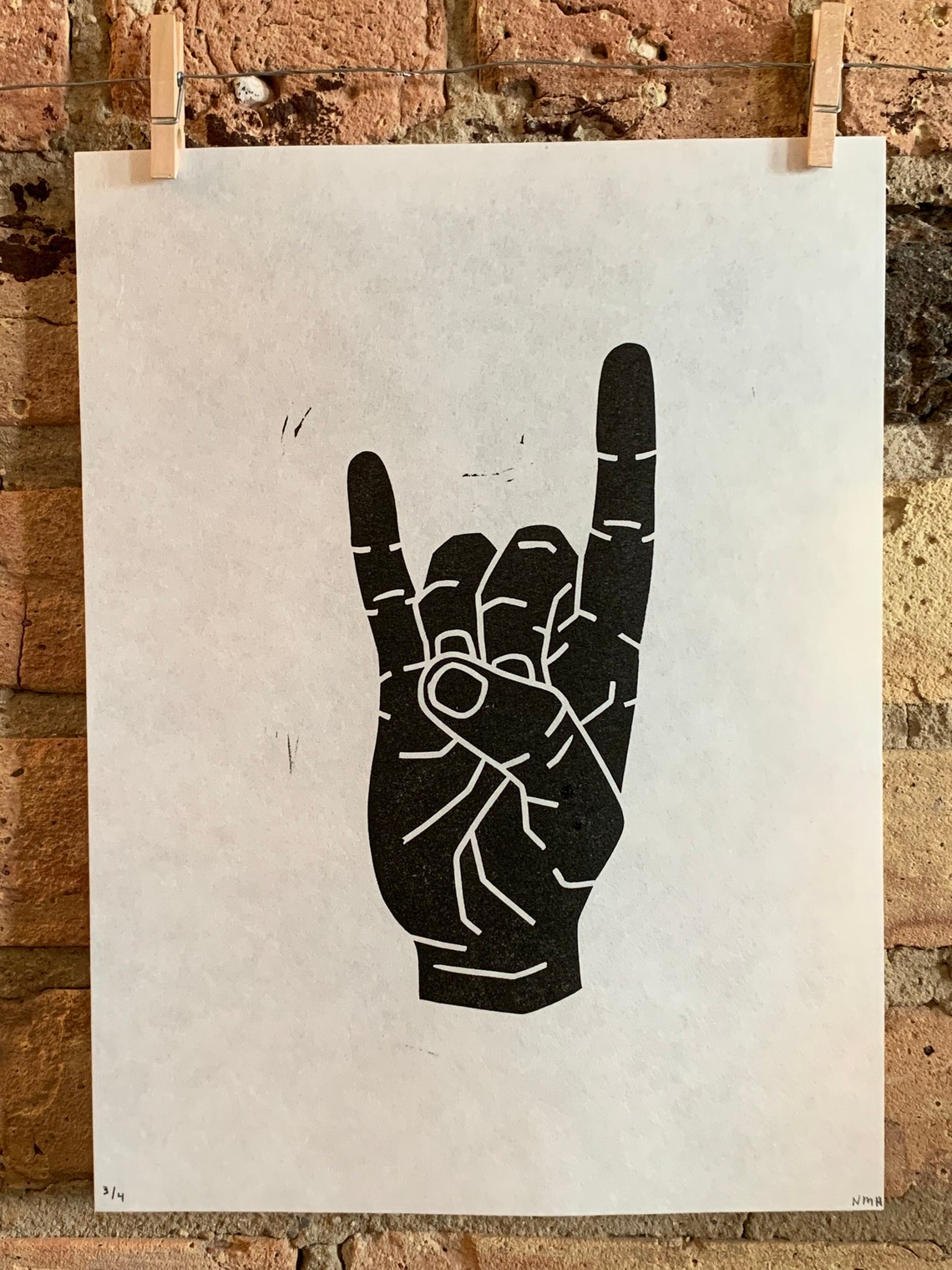 Rock on Hand | Linocut Print | Hnprints - Etsy