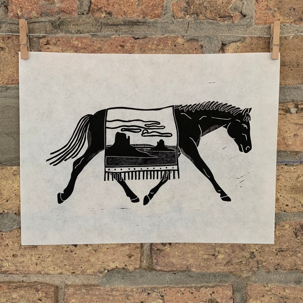 Linocut Desert Art - Etsy