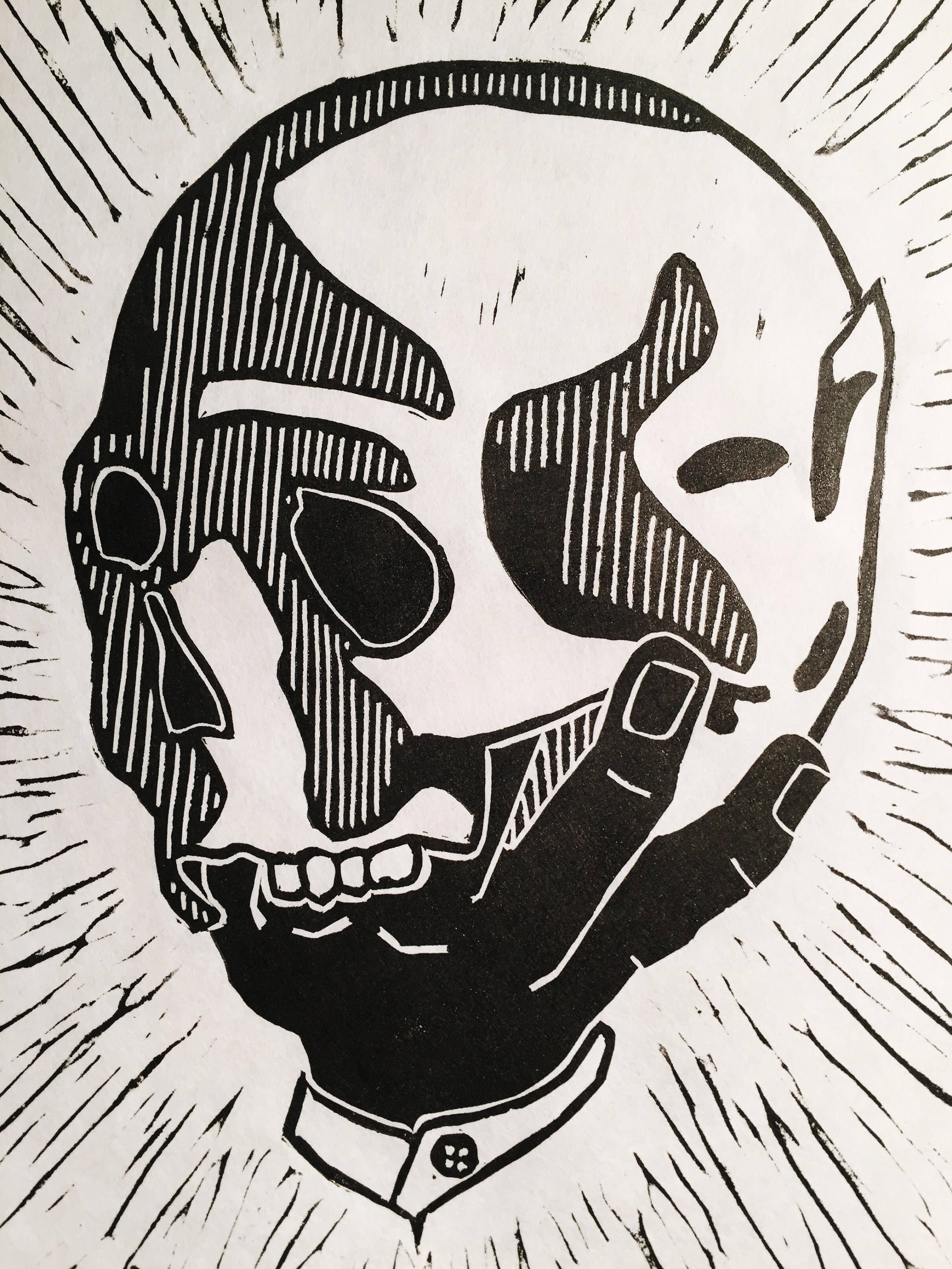 Hand Holding Skull Linocut Print hnPrints | Etsy