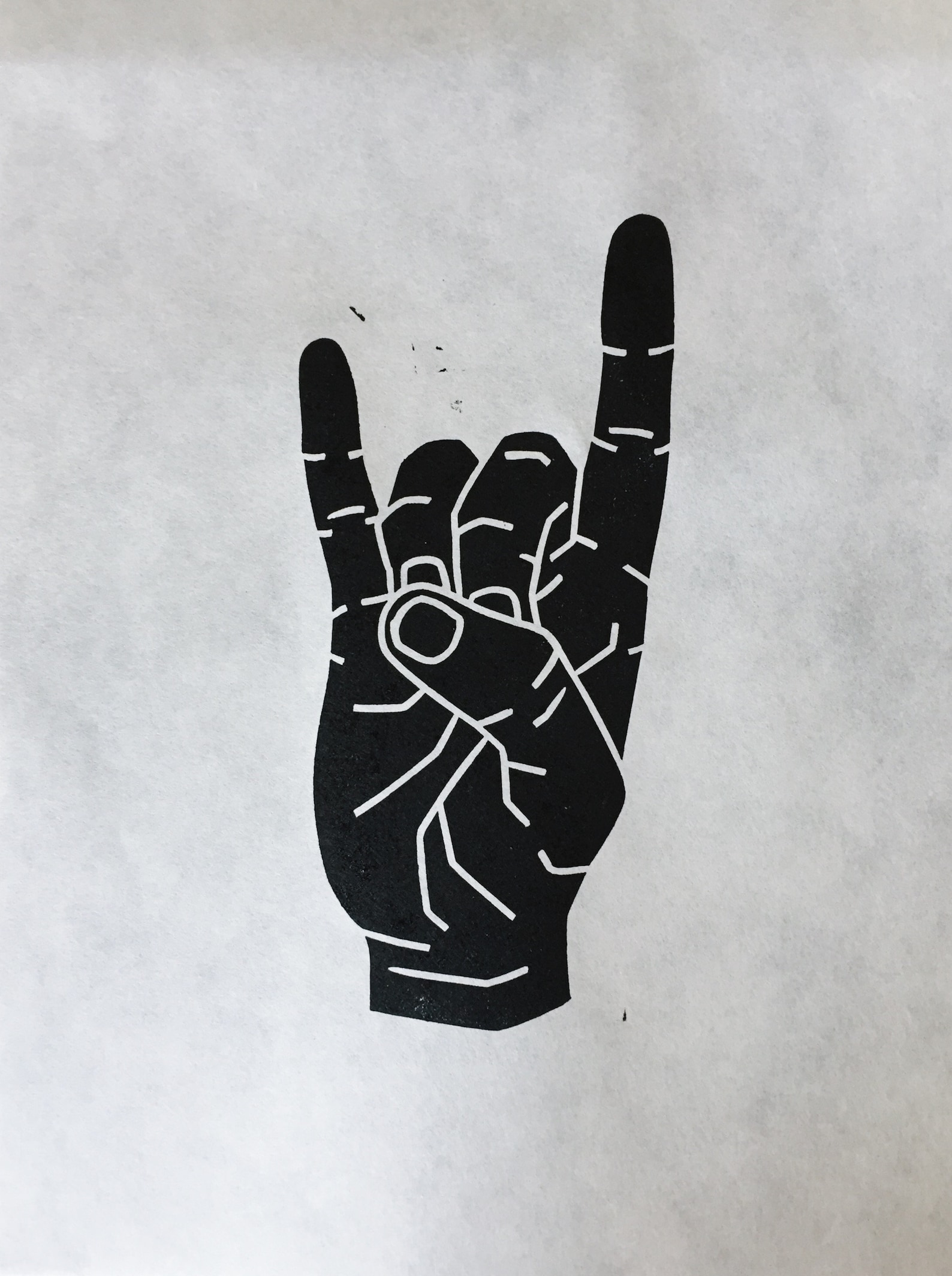 Rock on Hand Linocut Print Hnprints - Etsy
