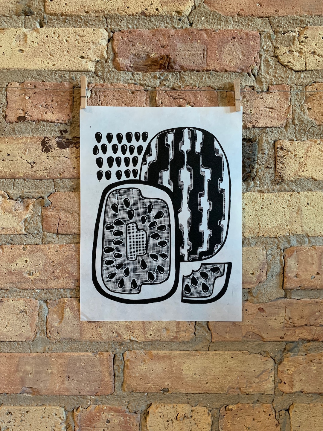 Abstract Watermelon | Linocut Print | Hnprints - Etsy
