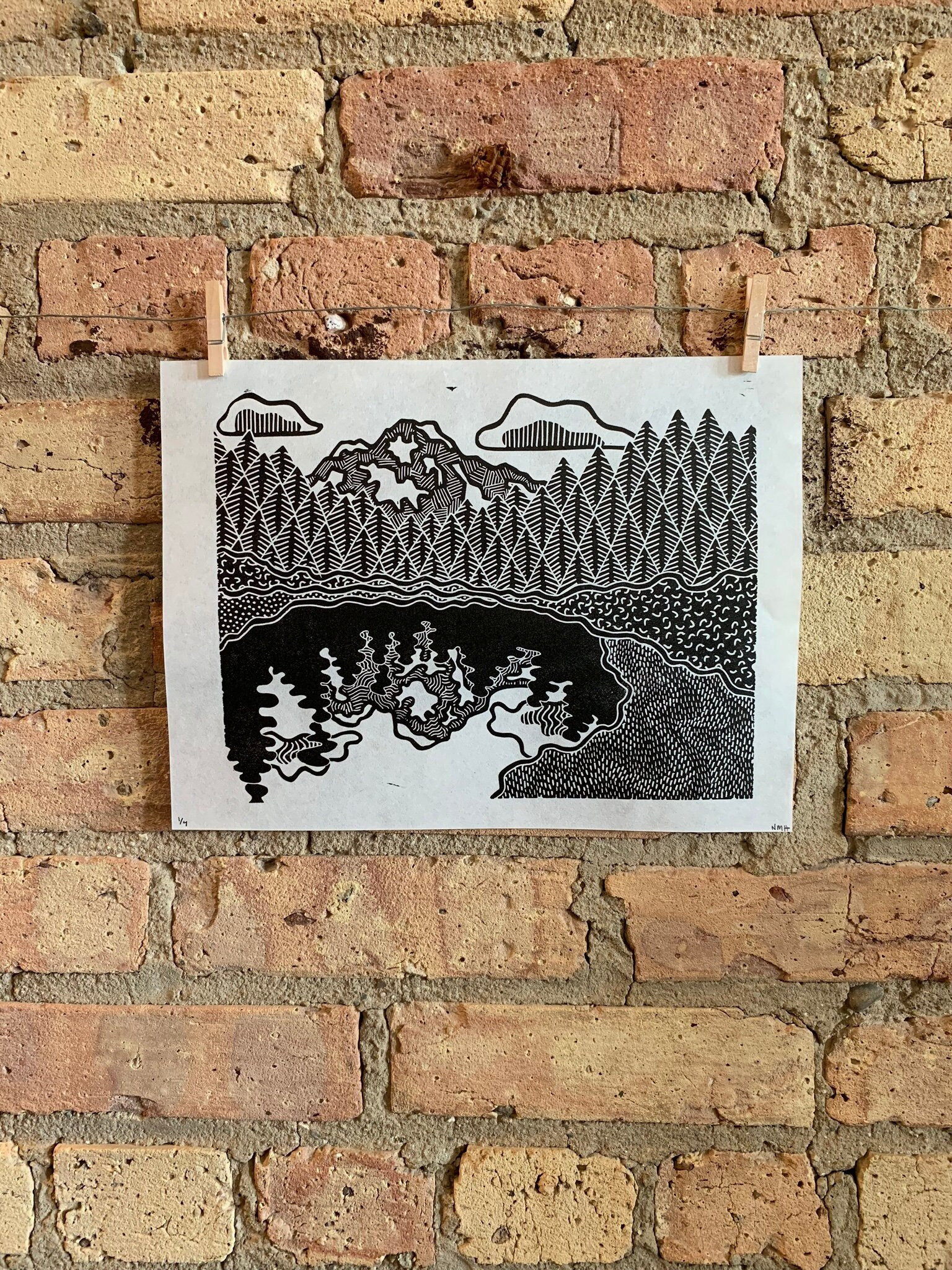 Mirror Lake Mount Hood National Forest 03 Linocut Print - Etsy