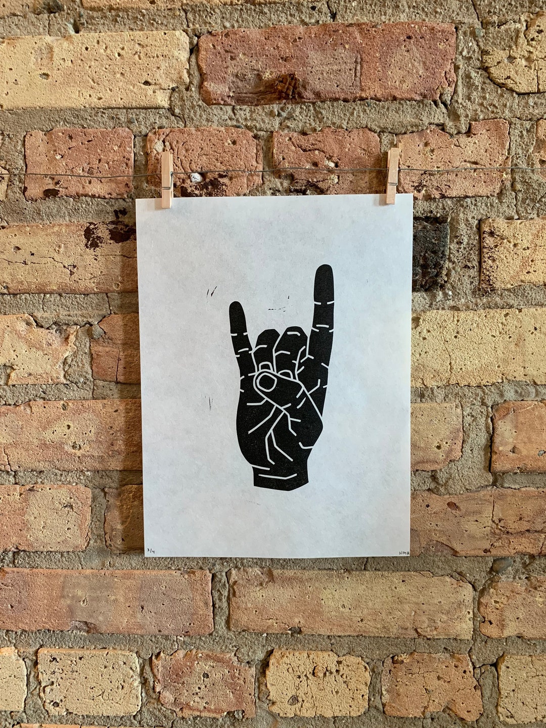 Rock on Hand | Linocut Print | Hnprints - Etsy