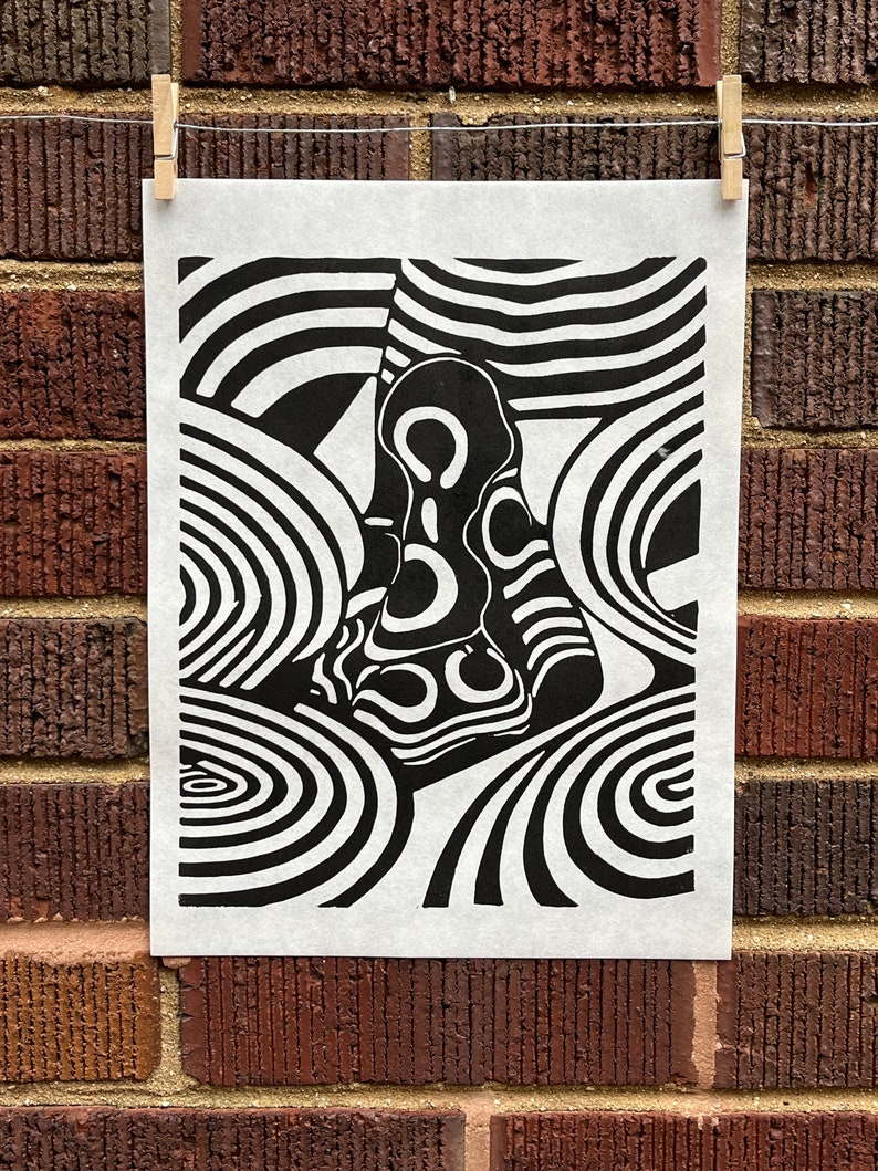 Portal 03 | Linocut Print | Hnprints | Optical Illusion | Abstract ...