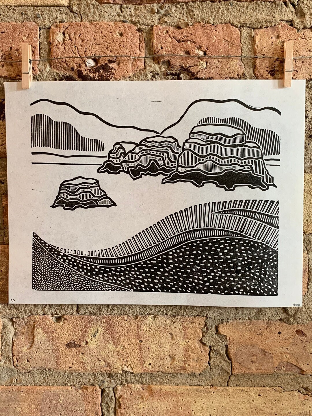 Crescent Beach Sea Stack | Linocut Print | Hnprints - Etsy