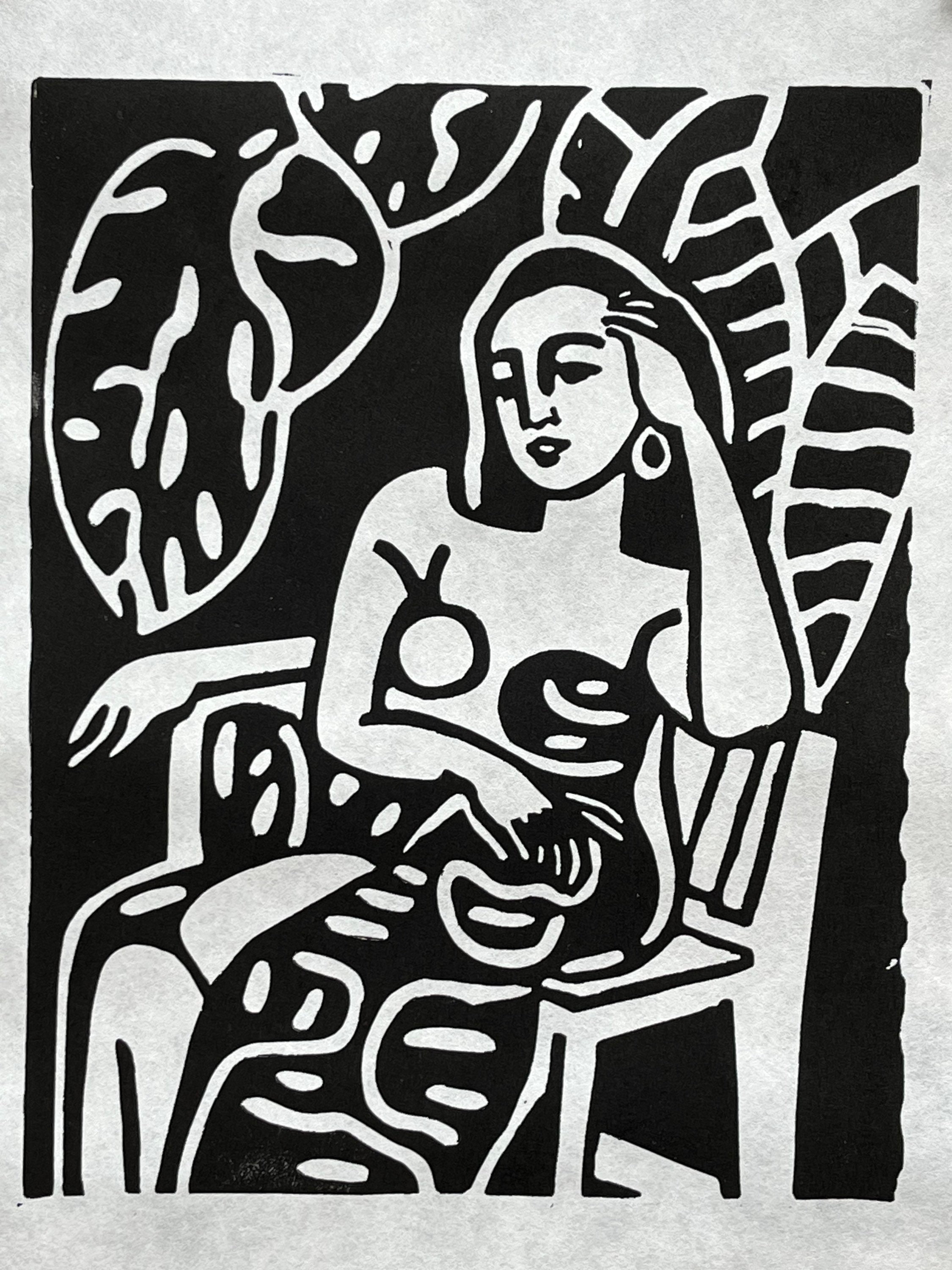 Woman in an Armchair | Linocut Print | Hnprints - Etsy