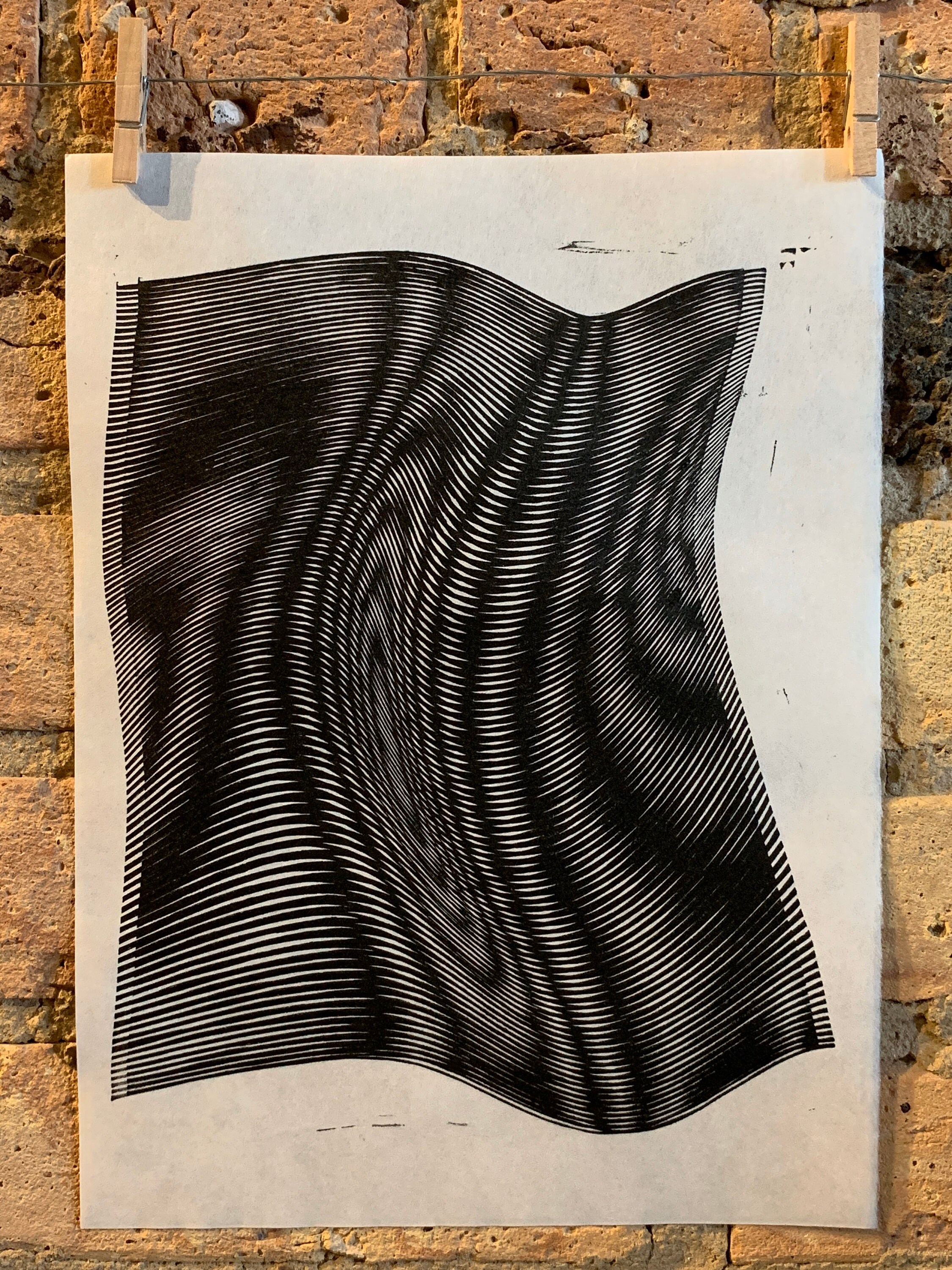 Flowing / Moiré Test 03 Linocut Print Hnprints Optical | Etsy