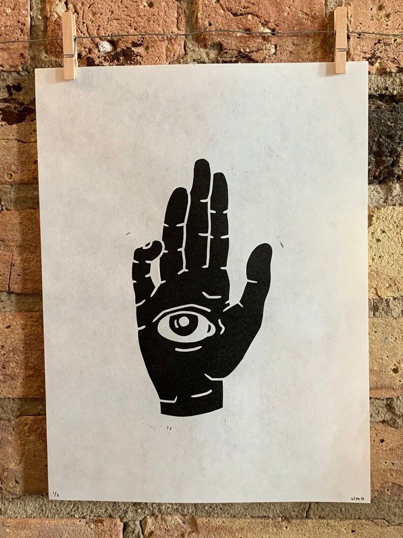Hand With Eye Iconography Hand Linocut Print Hnprints - Etsy