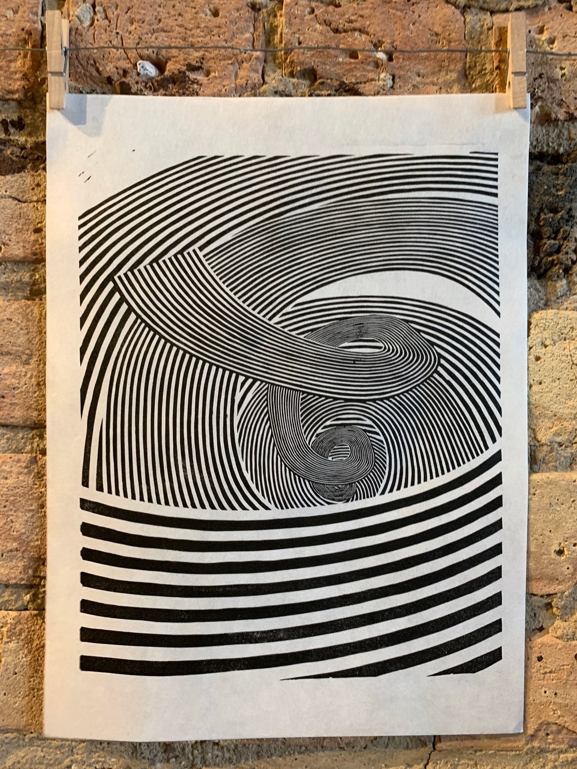 Spiral / Moiré Test 08 Linocut Print hnPrints Optical - Etsy.de