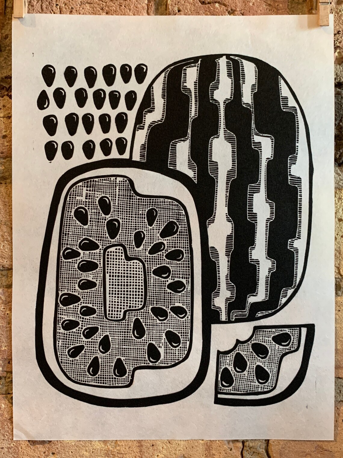 Abstract Watermelon | Linocut Print | Wall Art - Etsy