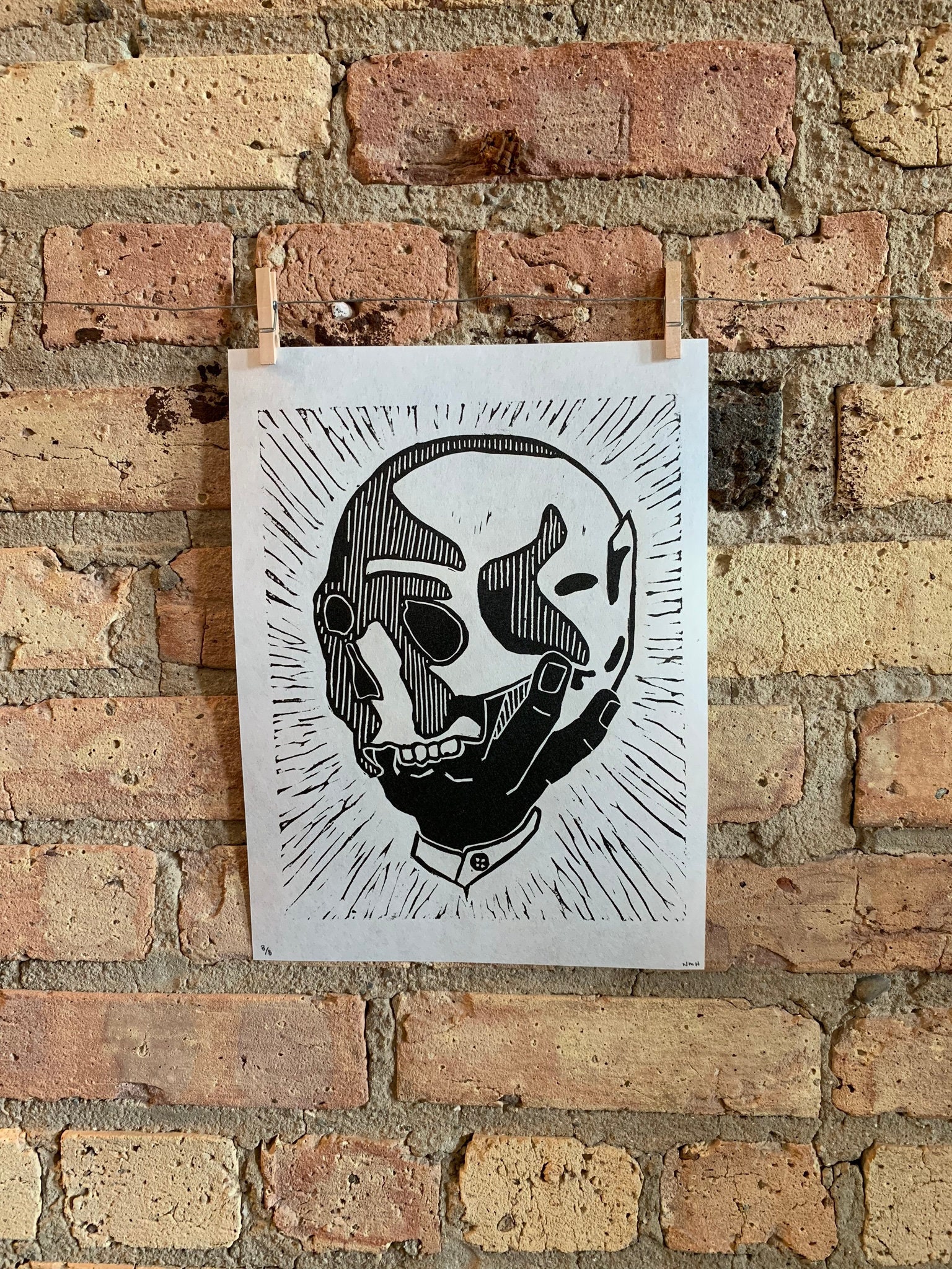 Hand Holding Skull | Linocut Print | Hnprints - Etsy