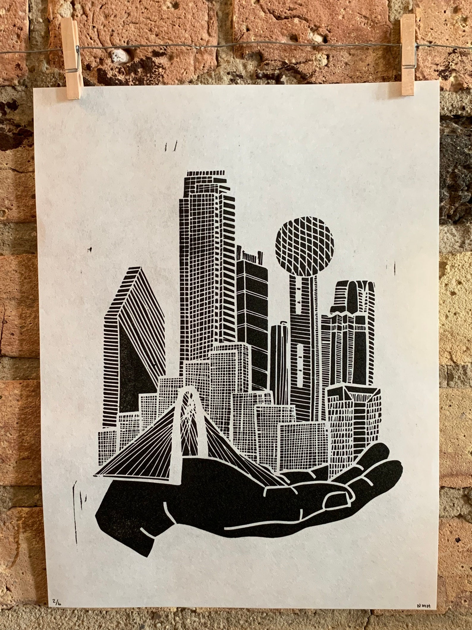 Dallas Texas Handscape Linocut Print Hnprints - Etsy