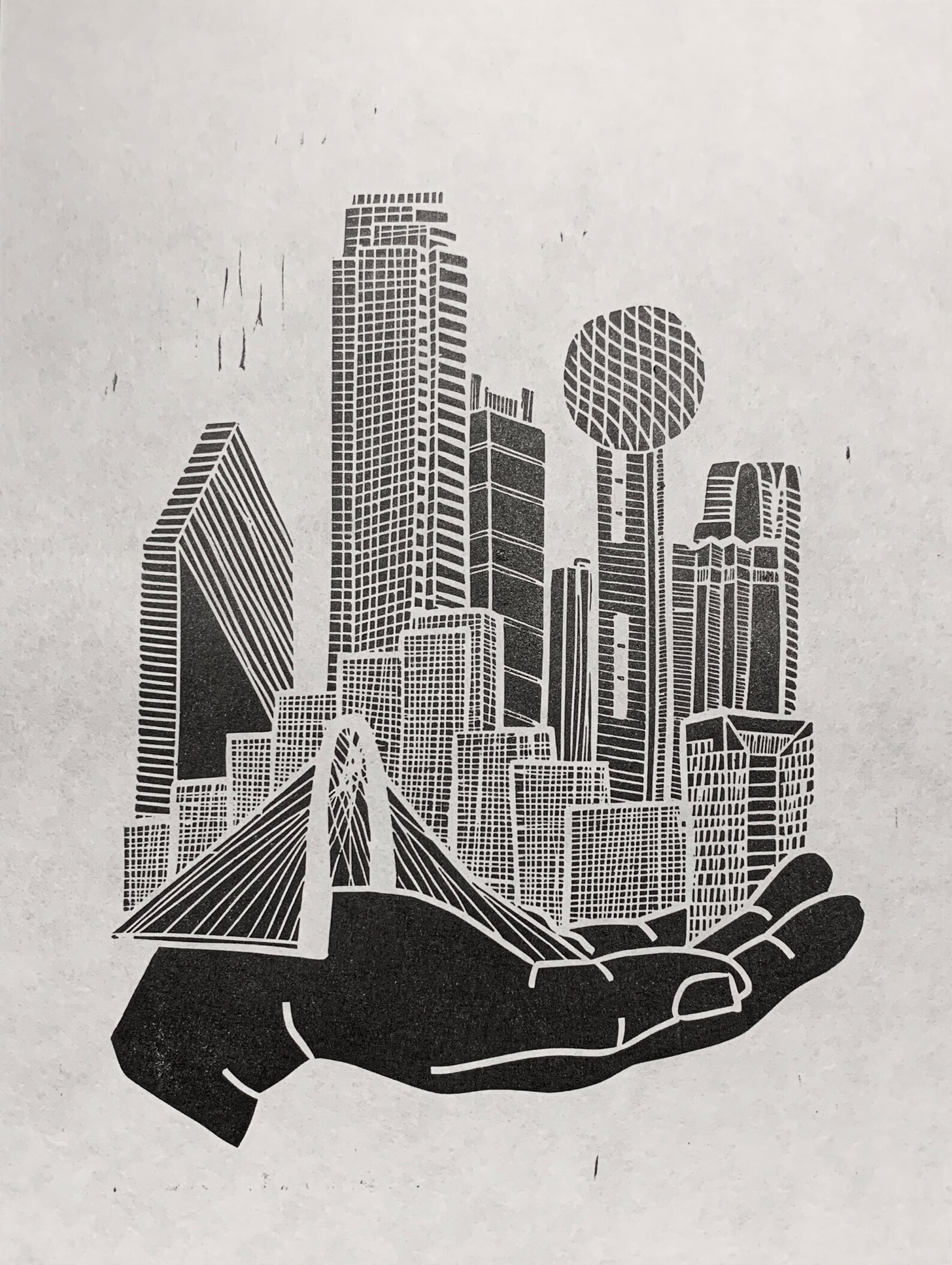 Dallas Texas Handscape Linocut Print Hnprints - Etsy