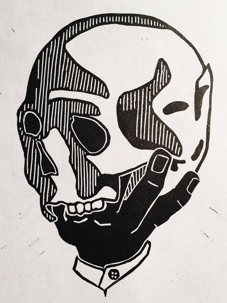Hand Holding Skull | Linocut Print | Hnprints - Etsy