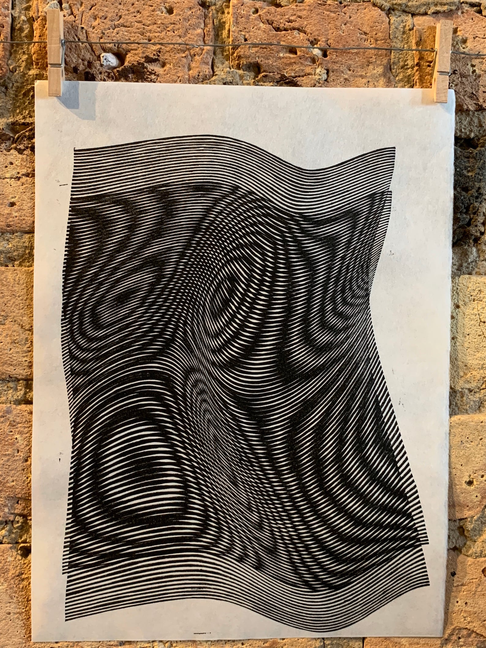 Flowing / Moiré Test 03 Linocut Print Hnprints Optical | Etsy