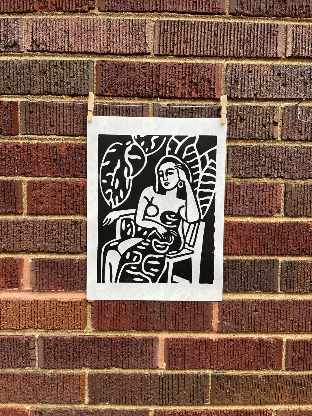 Woman in an Armchair | Linocut Print | Hnprints - Etsy