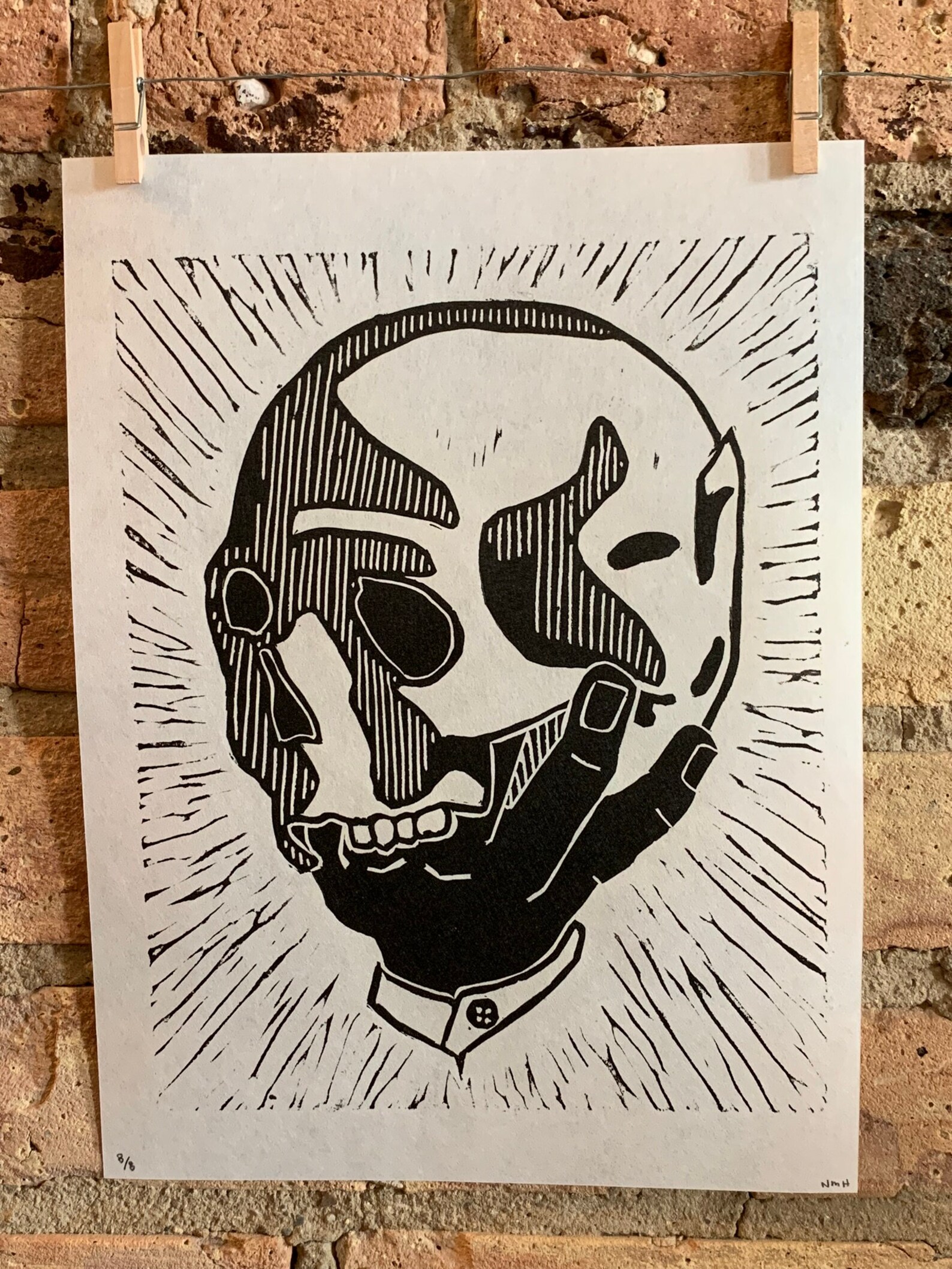 Hand Holding Skull Linocut Print Hnprints - Etsy