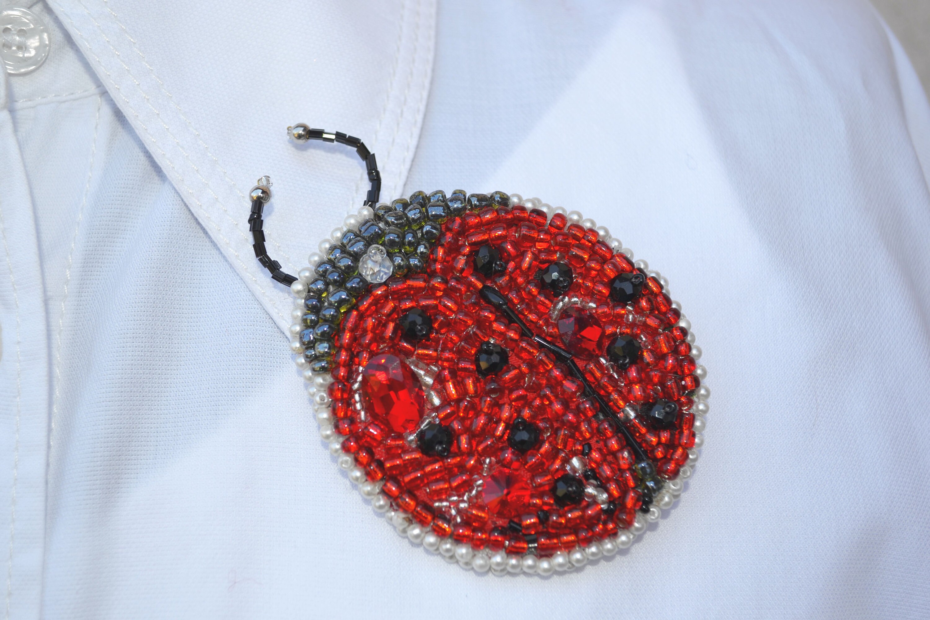 Luxury Statement Embroidery Beadwork Womens Ladybug Shaped Brooch Pin ...