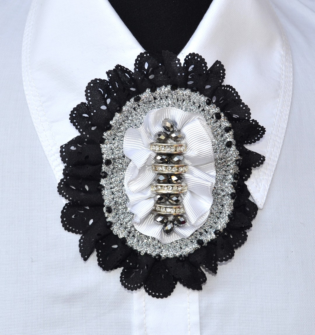 Statement Brooch: Handmade Black & White Embroidered Crystal Pin - Etsy
