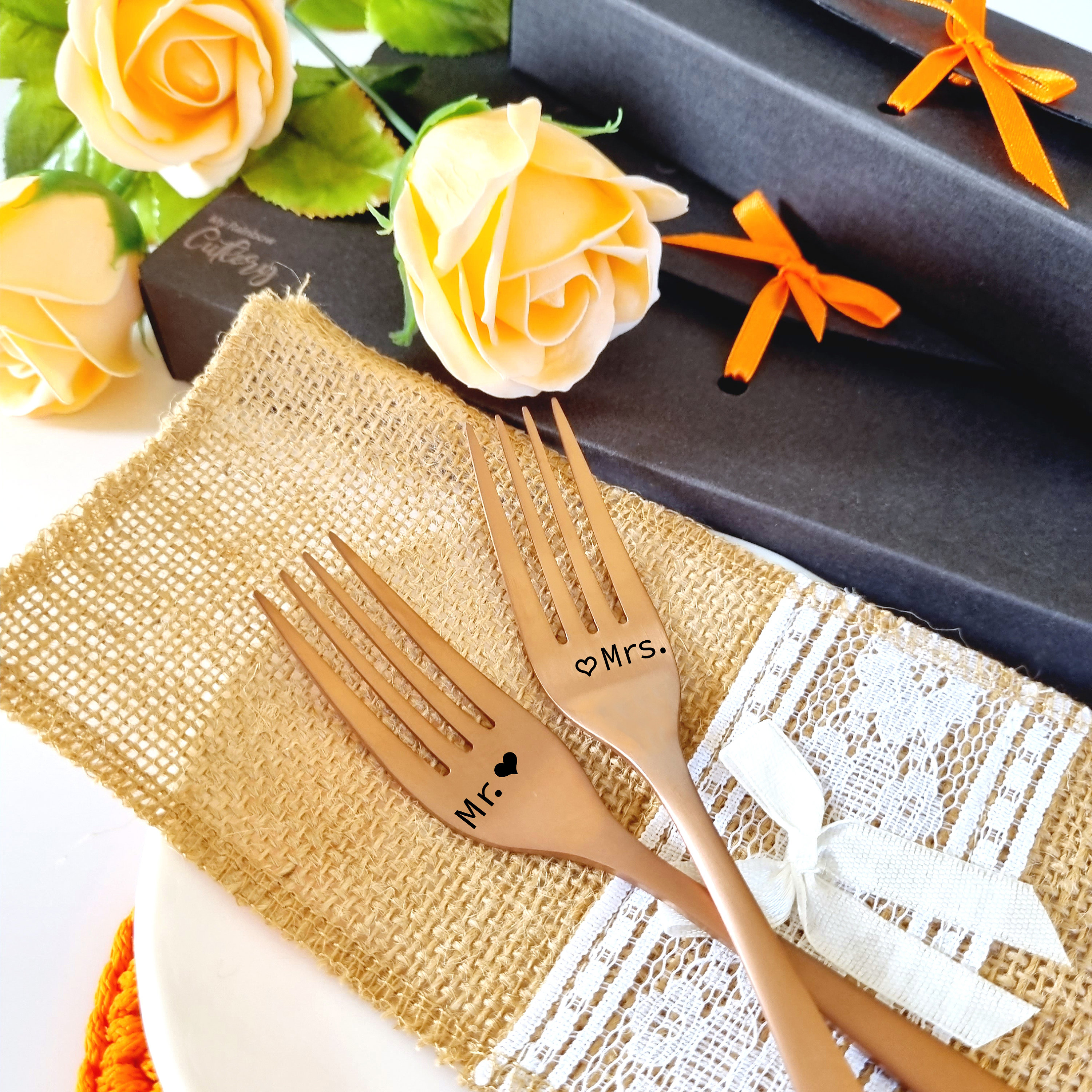 Wedding Cake Forks Set Black Cutlery Set of Forks for Mr and Mrs ...