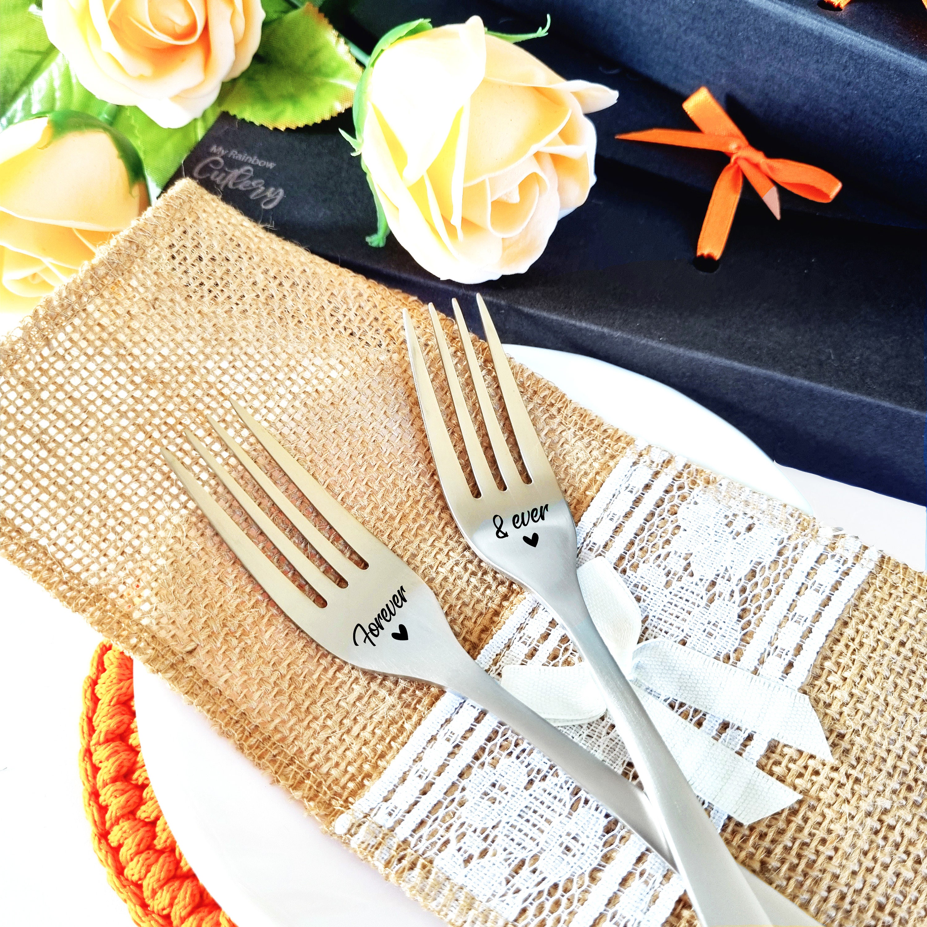 Wedding Cake Forks Set Black Cutlery Set of Forks for Mr and | Etsy