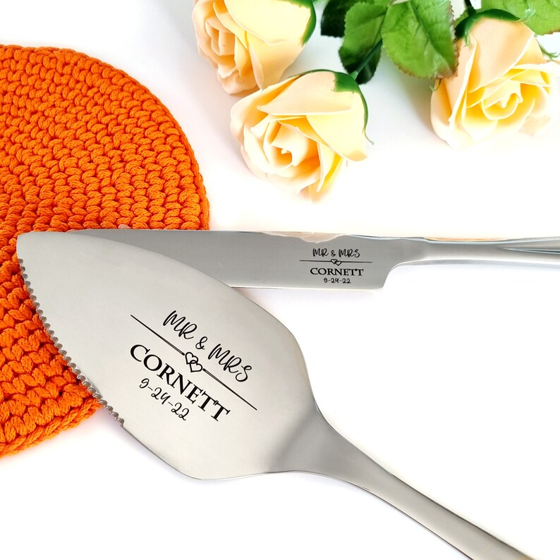 Cake Server and Knife Rose Gold Wedding Set Engraved Cake | Etsy