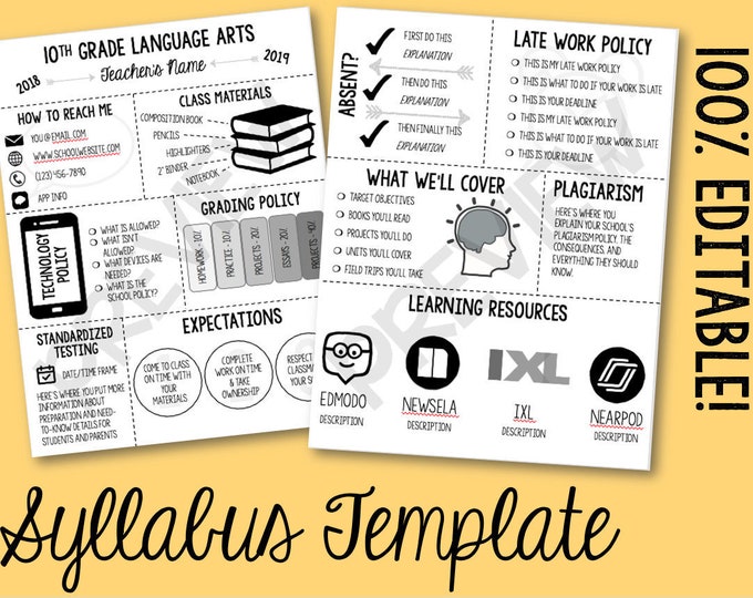 Editable Syllabus Template for Middle & High School – Visual, Colorful ...