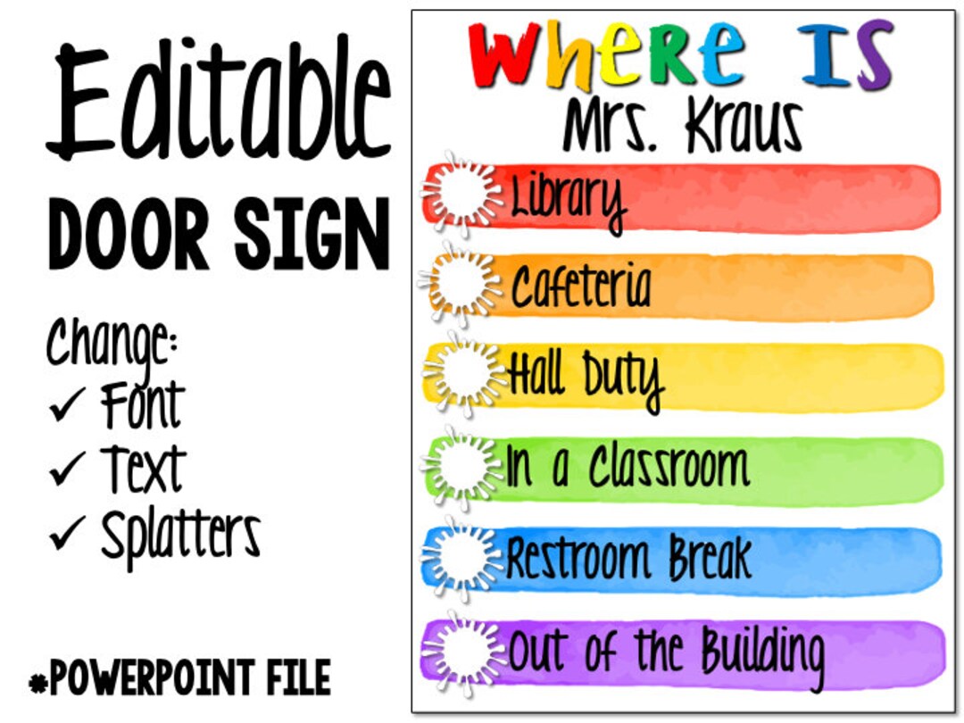 Where is the Teacher? Editable Rainbow Watercolor Sign / Poster for ...