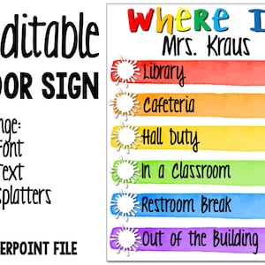 Where is the Teacher Editable Sign / Poster for Classroom Door - Etsy