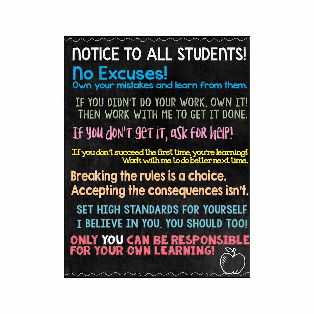 Classroom Rules Poster: Notice to All Students! [PHYSICAL PRODUCT] - Etsy