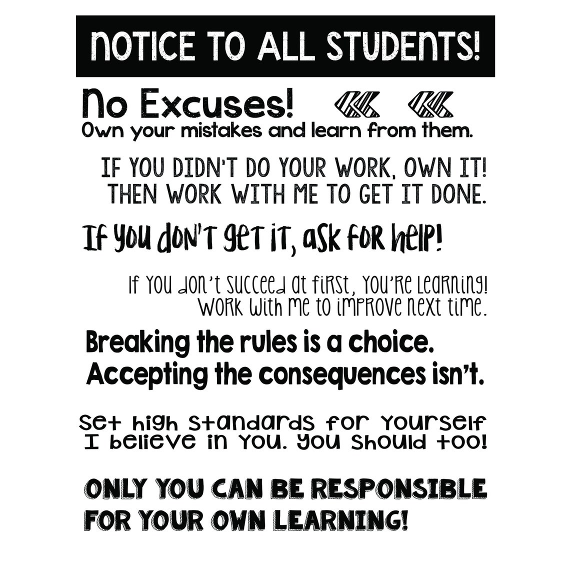 Black and White Classroom Rules Poster: Notice to All - Etsy Australia
